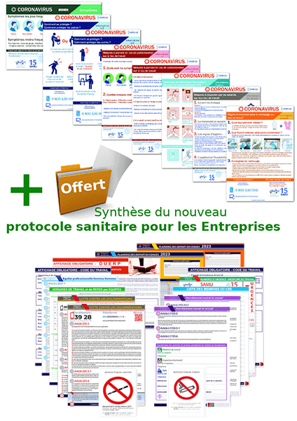 Pack affichages obligatoires Intégral 2022 + 8 affichages Covid19 Pack affichages obligatoires Intégral 2022 + 8 affichages Covid19